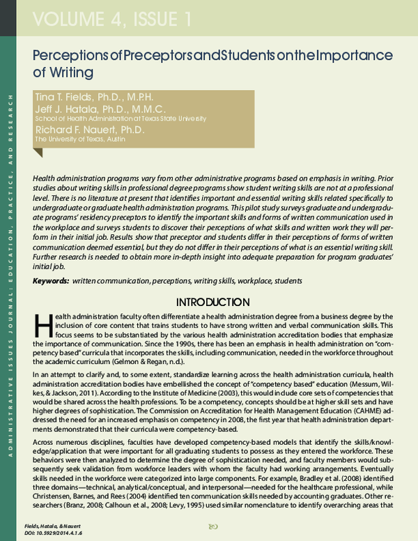 (PDF) Perceptions of Preceptors and Students on Importance of Writing