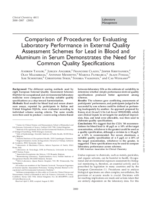 (PDF) Comparison of Procedures for Evaluating Laboratory Performance in ...