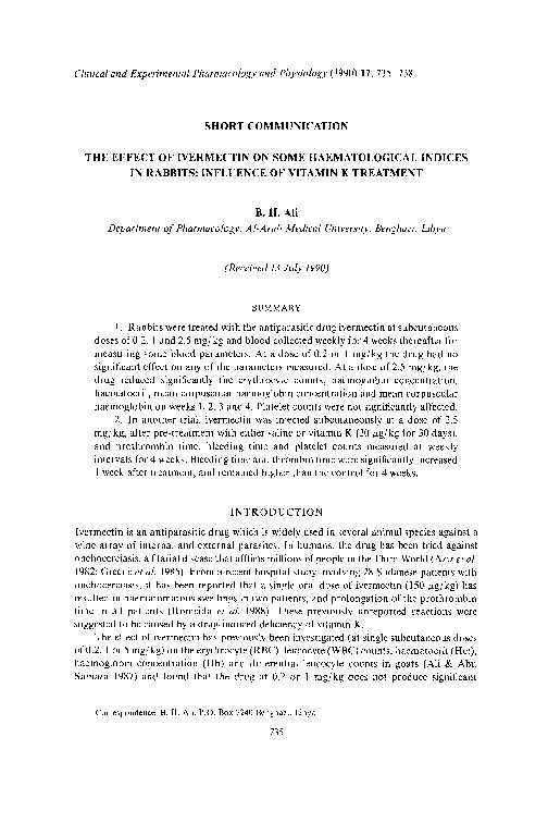 (PDF) The Effect of Ivermectin on Some Haematological Indices in ...