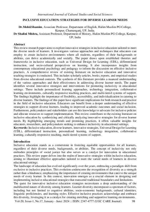 (PDF) INCLUSIVE EDUCATION: STRATEGIES FOR DIVERSE LEARNER NEEDS