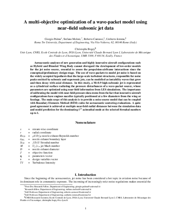 (PDF) A Multi-Objective Optimization of a Wave-Packet Model Using Near-Field Subsonic Jet Data