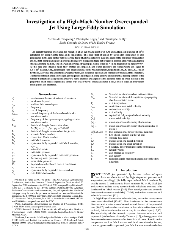 (PDF) Investigation of a High-Mach-Number Overexpanded Jet Using Large-Eddy Simulation