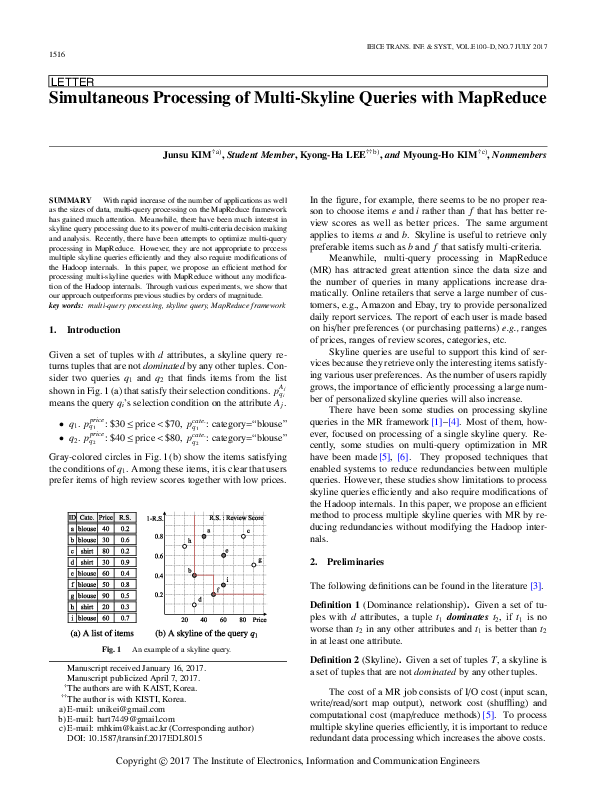 (PDF) Simultaneous Processing of Multi-Skyline Queries with MapReduce