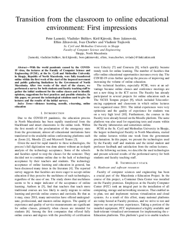 (PDF) Transition from the classroom to online educational environment ...