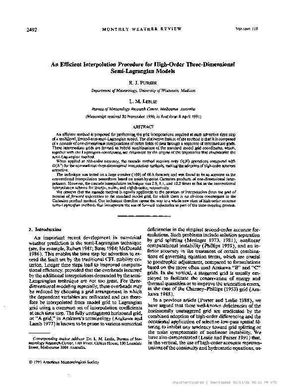 (PDF) An Efficient Interpolation Procedure for High-Order Three-Dimensional Semi-Lagrangian Models