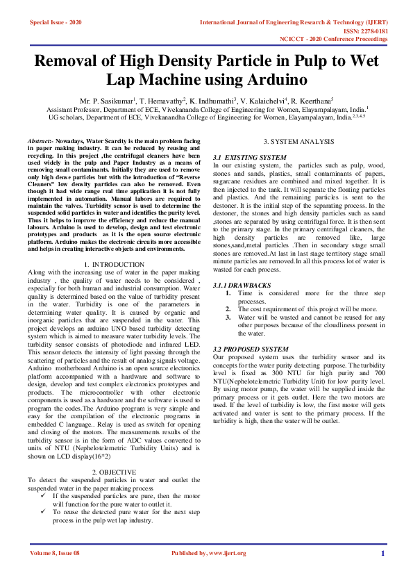 (PDF) Removal of High Density Particle in Pulp to Wet Lap Machine using ...