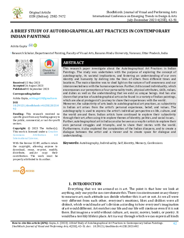 (PDF) A Brief Study of Autobiographical Art Practices in Contemporary ...