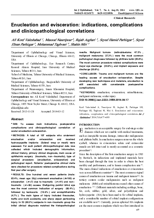(PDF) Enucleation and evisceration: indications, complications and ...