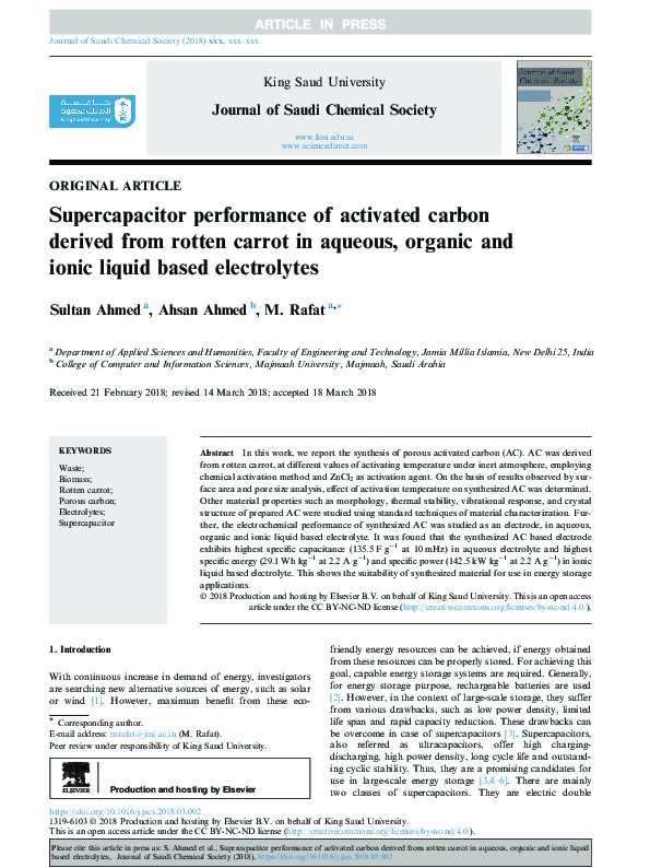 (PDF) Supercapacitor performance of activated carbon derived from rotten carrot in aqueous ...