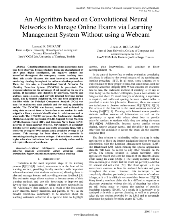 (PDF) An Algorithm based on Convolutional Neural Networks to Manage Online Exams via Learning ...