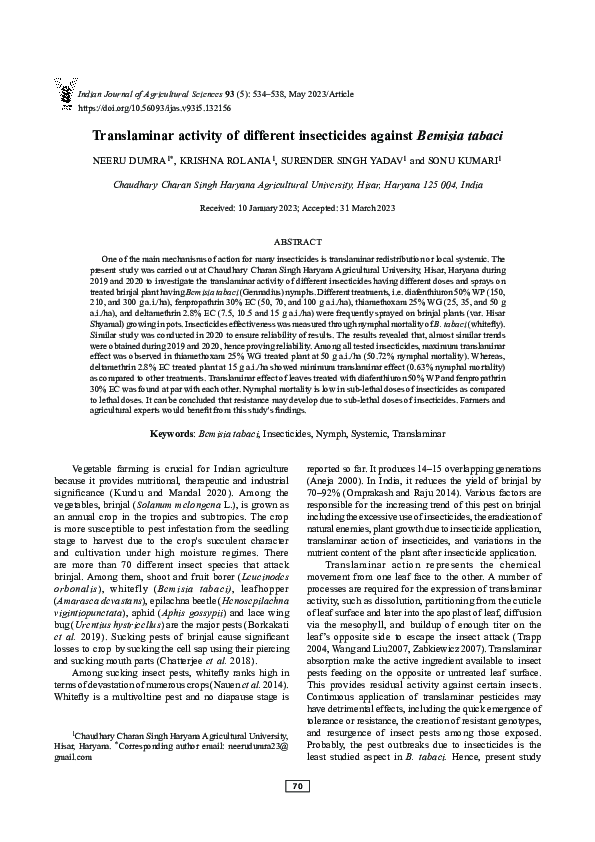 (PDF) Translaminar activity of different insecticides against Bemisia ...