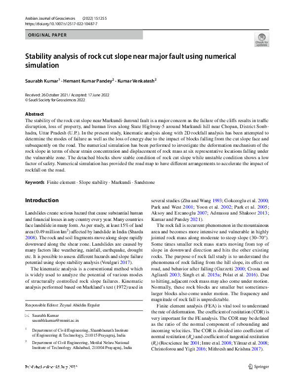 (PDF) Stability analysis of rock cut slope near major fault using numerical simulation | Saurabh ...