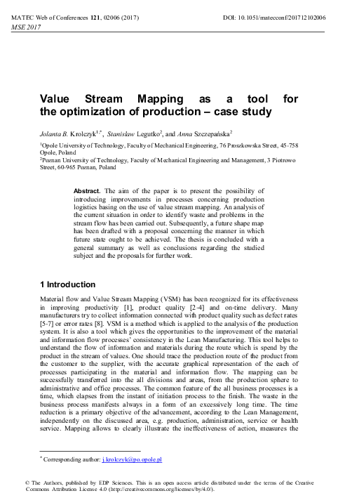 (PDF) Optimizing Production with Value Stream Mapping