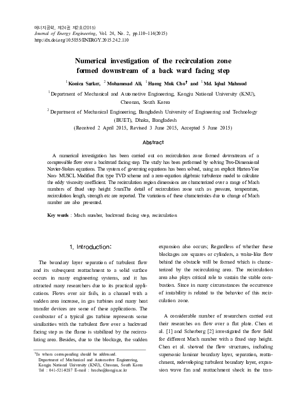 (PDF) Numerical investigation of the recirculation zone formed ...