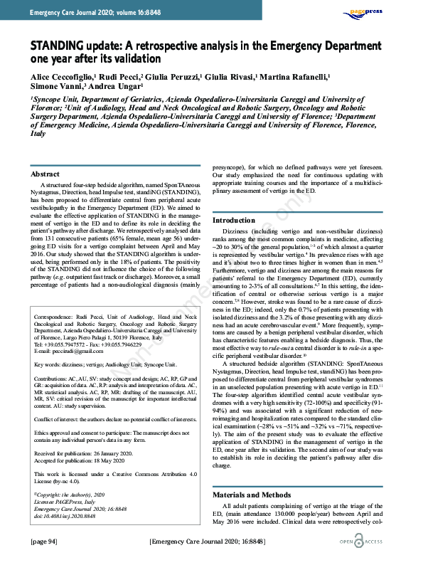 (PDF) STANDING update: A retrospective analysis in the Emergency ...