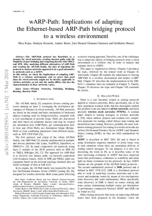 (PDF) wARP-Path: Implications of adapting the Ethernet-based ARP-Path bridging protocol to a ...