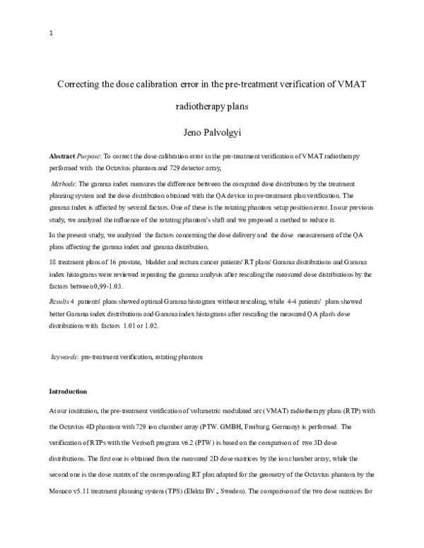 (PDF) Correcting the dose calibration error in the pre-treatment ...