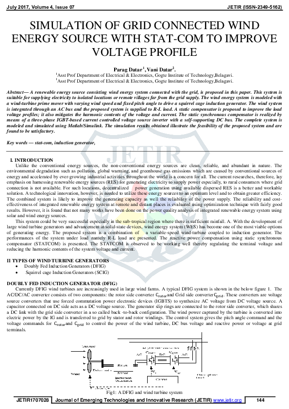 (PDF) Wind Energy Grid Integration with STATCOM