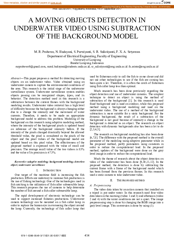Pdf Underwater Object Detection Via Background Subtraction Method