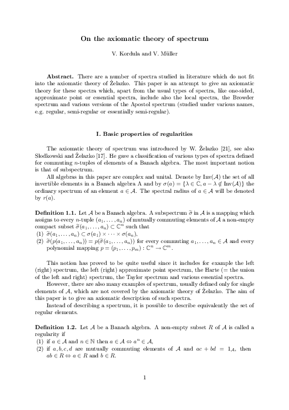(PDF) On the axiomatic theory of spectrum