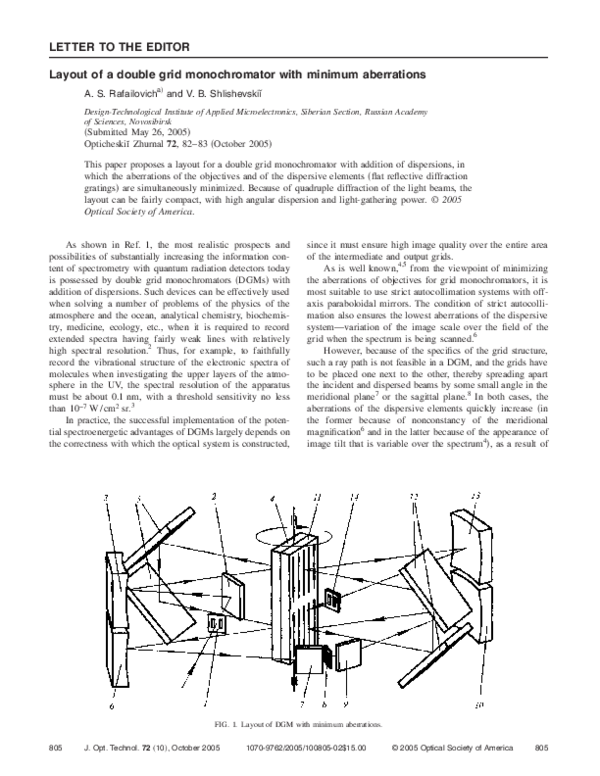 (PDF) Layout of a double grid monochromator with minimum aberrations