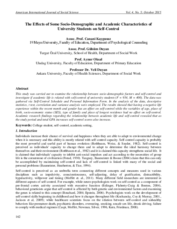 (PDF) The Effects of Some Socio Demographic and Academic ...