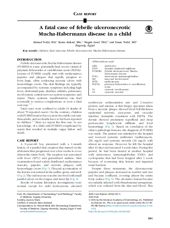 (PDF) A fatal case of febrile ulceronecrotic Mucha-Habermann disease in ...