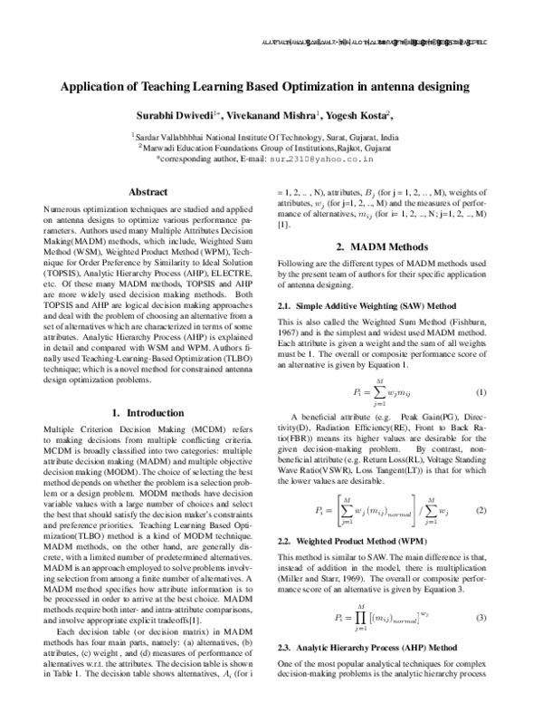 (PDF) Teaching Learning Based Optimization for Antenna Design
