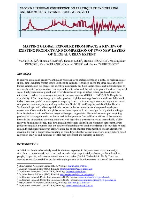 (PDF) Mapping Global Exposure from Space: A Review of Existing Products ...