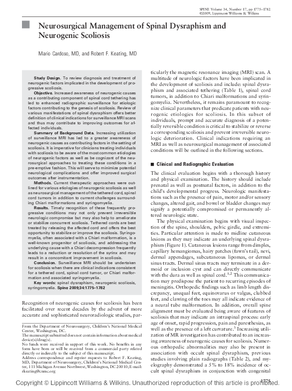 (PDF) Neurosurgical Management of Spinal Dysraphism and Neurogenic ...