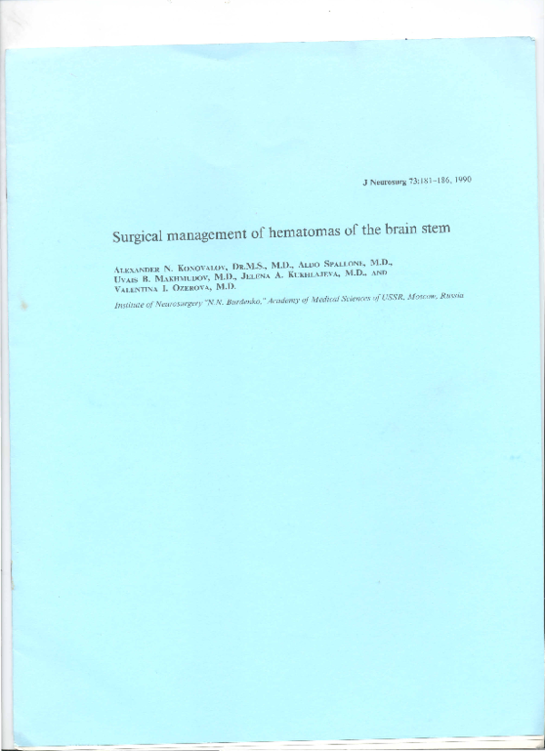 (PDF) Surgical management of hematomas of the brain stem