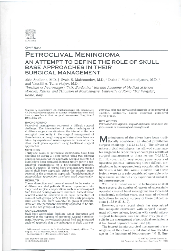 (PDF) Petroclival meningioma