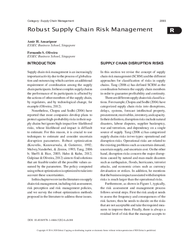 (PDF) Robust Supply Chain Risk Management