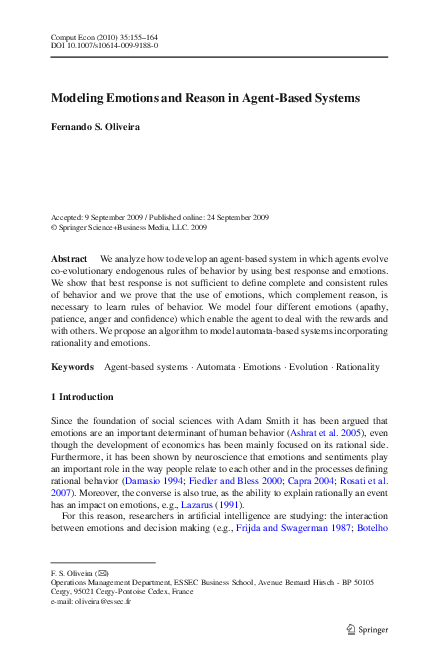 (PDF) Modeling Emotions and Reason in Agent-Based Systems