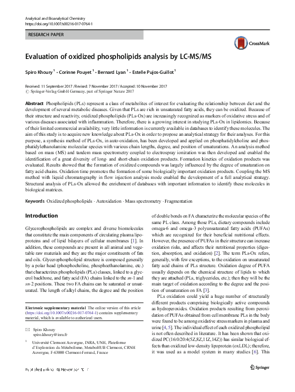 (PDF) Evaluation of oxidized phospholipids analysis by LC-MS/MS
