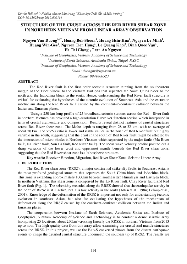 (PDF) Structure of the Crust Across the Red River Shear Zone in ...