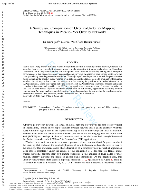 (PDF) A survey and comparison on overlay-underlay mapping techniques in peer-to-peer overlay ...