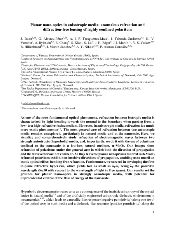 (PDF) Planar nano-optics in anisotropic media: anomalous refraction and ...