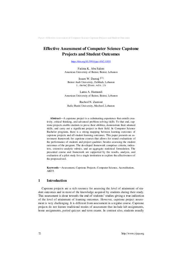 (PDF) Effective Assessment of Computer Science Capstone Projects and ...