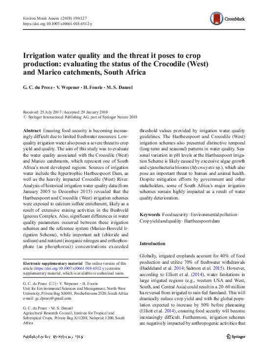 (PDF) Irrigation water quality and the threat it poses to crop ...
