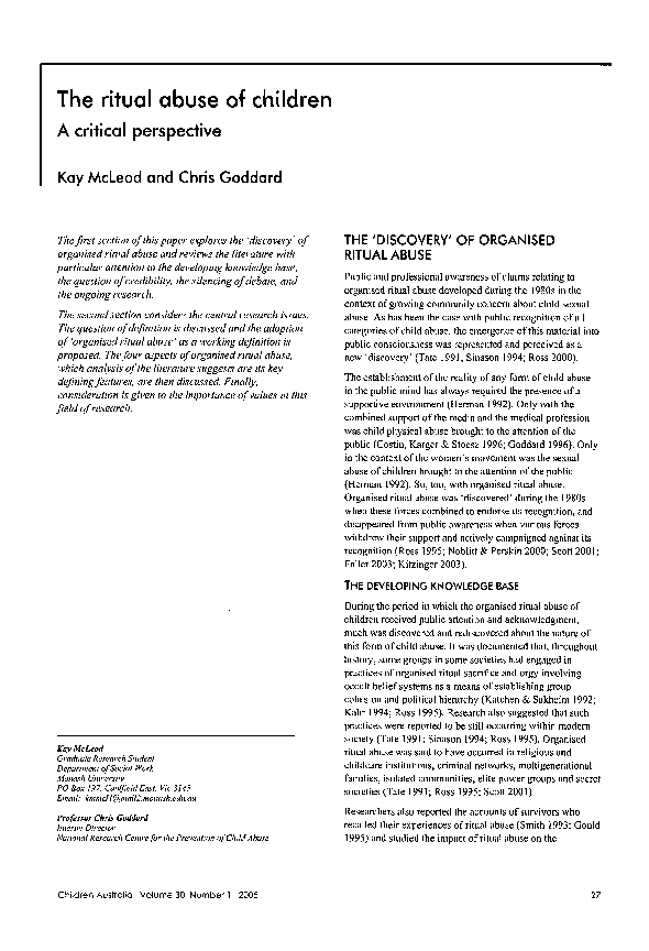 (PDF) The ritual abuse of children: A critical perspective