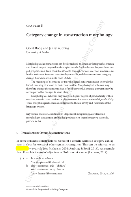 (PDF) Chapter 8. Category change in construction morphology