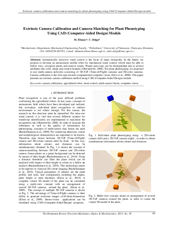 Pdf Extrinsic Camera Calibration And Camera Matching For Plant Phenotyping Using Cad