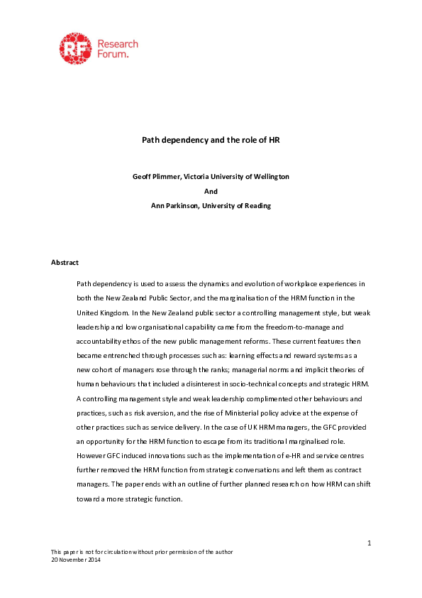 (PDF) Path dependency and the role of HR