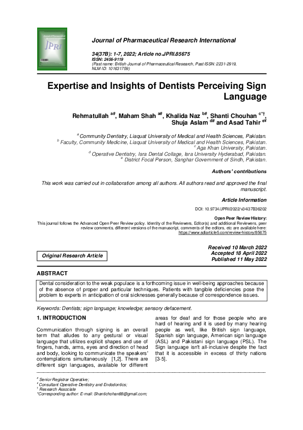 (PDF) Expertise and Insights of Dentists Perceiving Sign Language