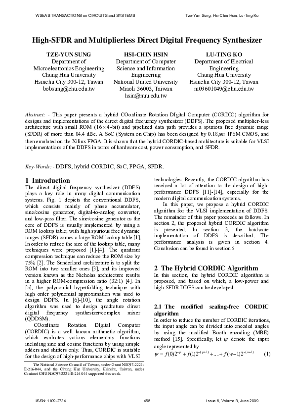 (PDF) High-SFDR and multiplierless direct digital frequency synthesizer