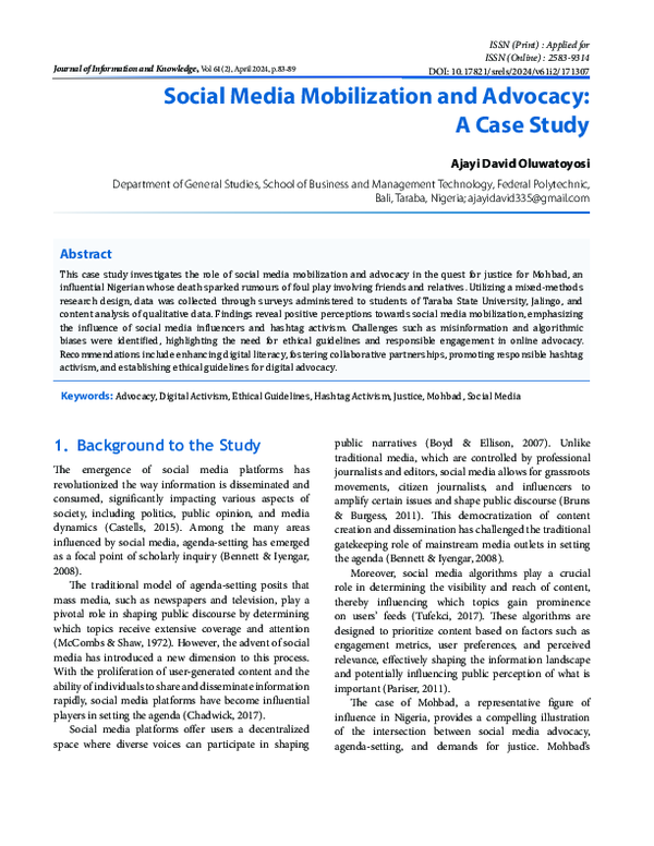 (PDF) Social Media Mobilization and Advocacy: A Case Study