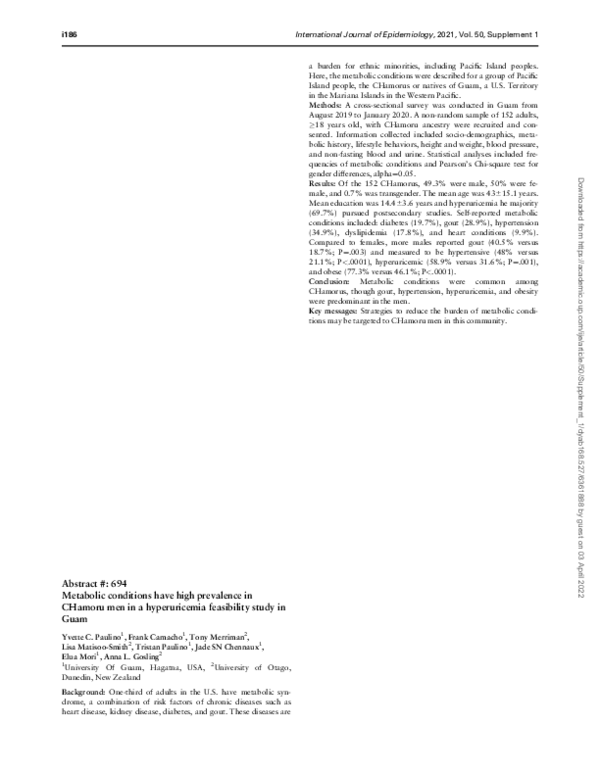 (PDF) 694Metabolic conditions have high prevalence in CHamoru men in a ...