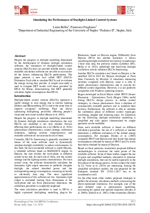 (PDF) Simulating the Performance of Daylight-Linked Control Systems