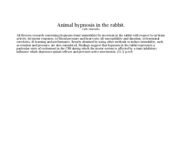 (PDF) Animal Hypnosis in the Rabbit